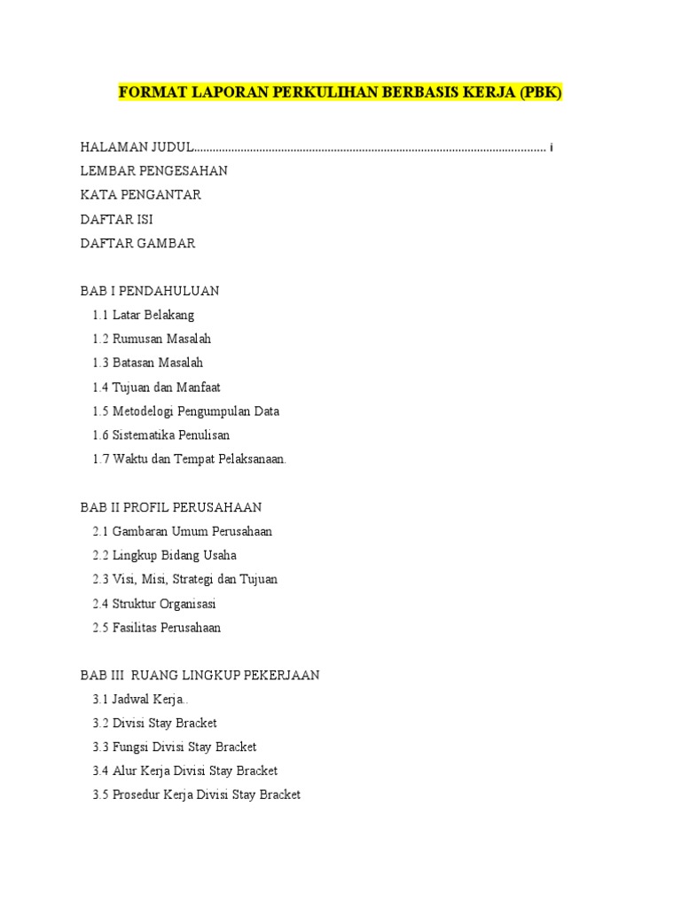 Format Laporan PBK | PDF