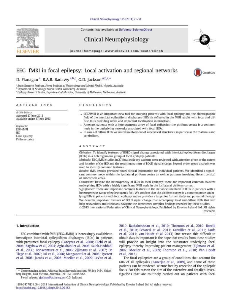 Flanagan Et Al 2014 EEG-fMRI Focal Epilepsy - Local Activation and ...