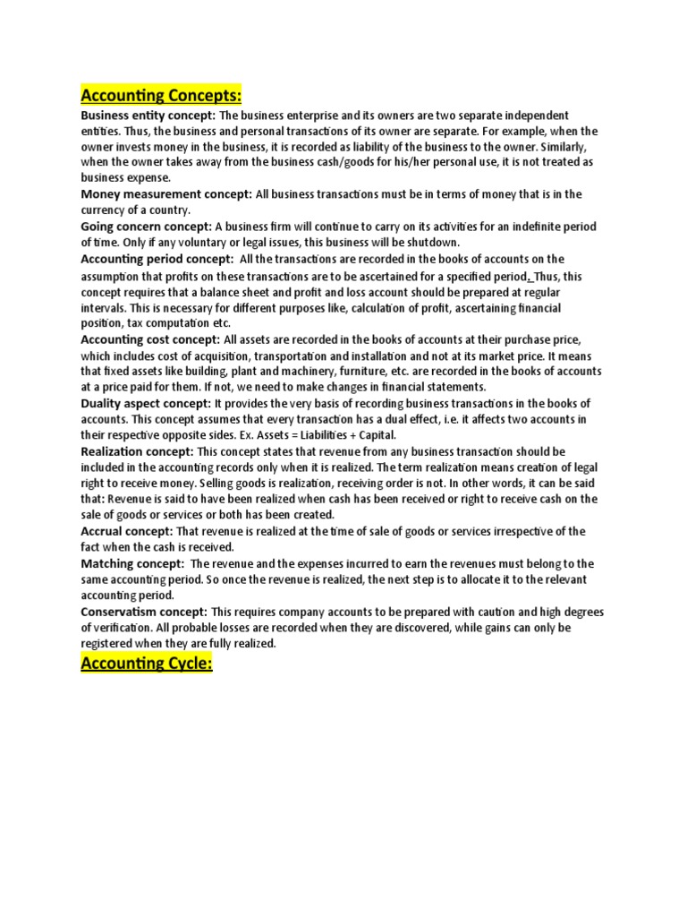 Accounting Concepts:: Business Entity Concept | PDF | Debits And ...