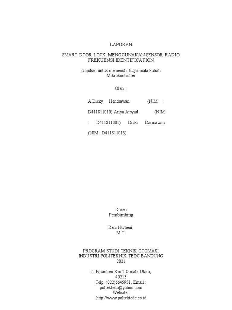 Smart Door Lock Berbasis Arduino | PDF