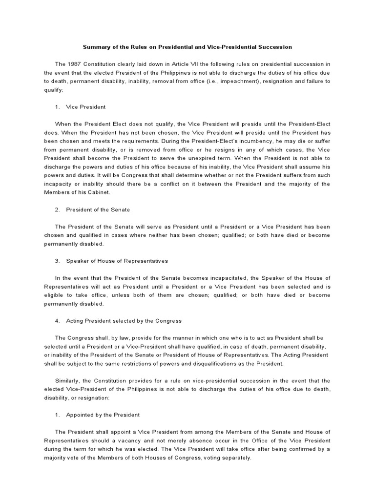 Consti Rules On Succession | PDF | Vice President Of The United States ...