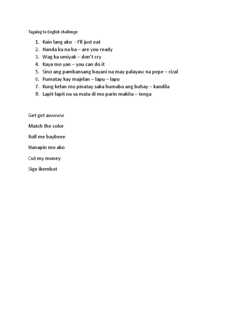 Tagalog To English Challenge | PDF