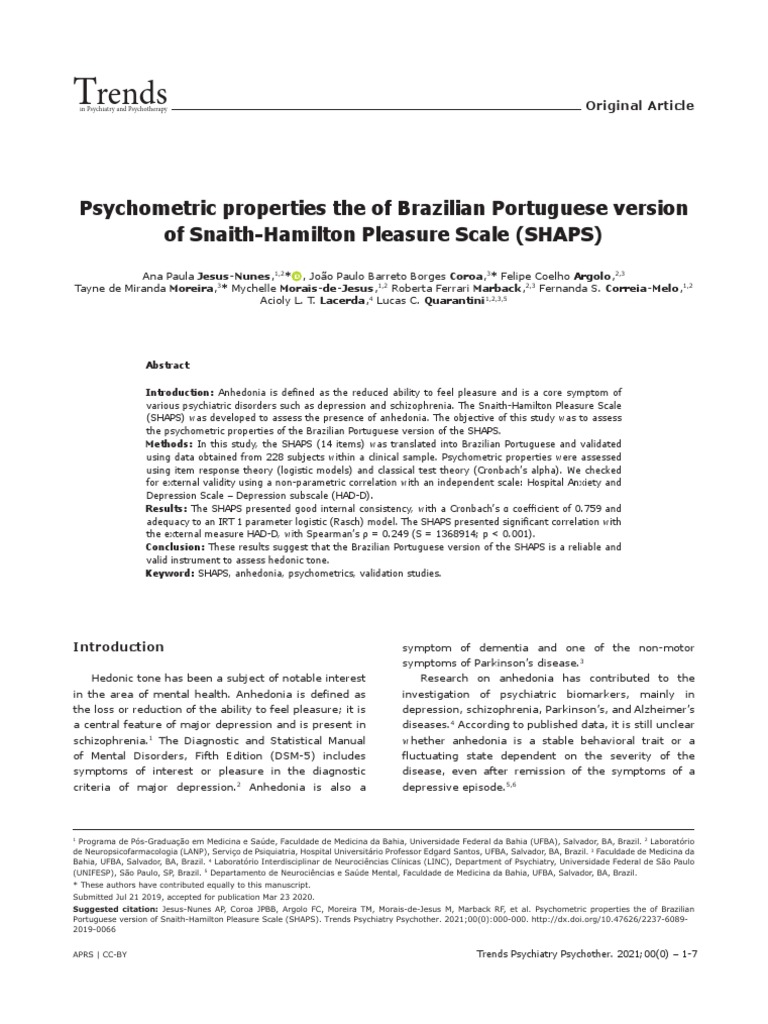 Psychometric Properties The of Brazilian-Portugues | PDF | Psychometrics | Akaike Information ...