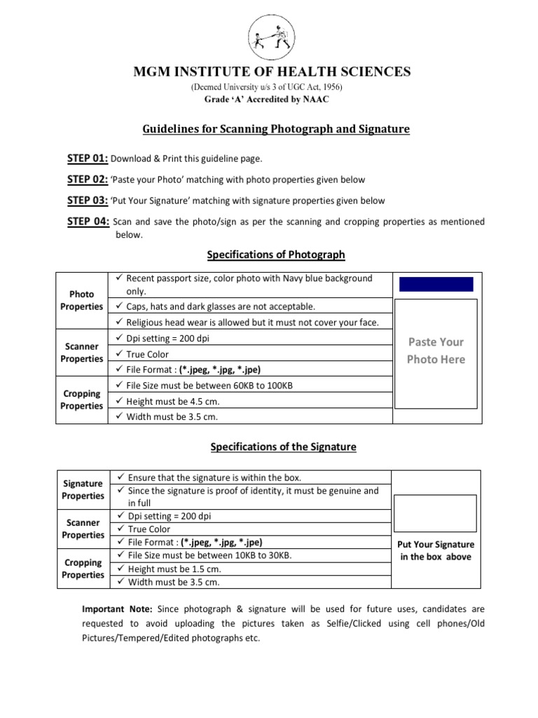 Guidelines For Scanning Photograph With Signature | PDF
