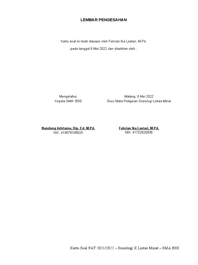 Kartu Soal - Sosiologi - X Lintas Minat - Pat 2021-2022 - Febrian Ika ...