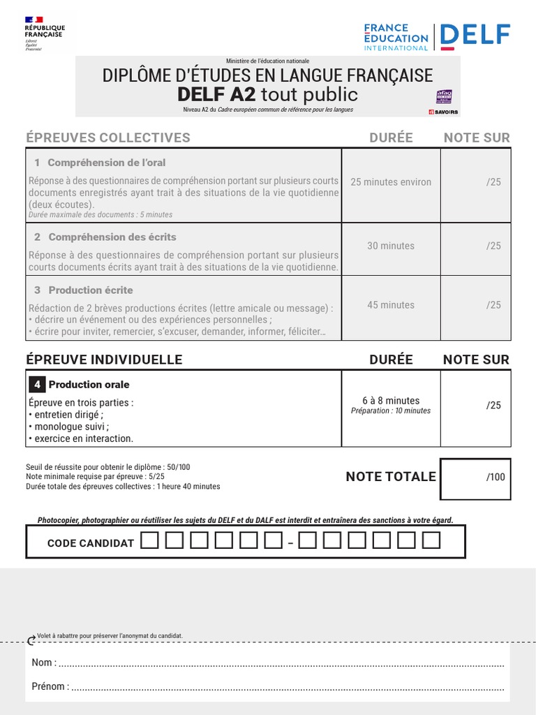 Delf A2 TP Candidat Ind | PDF