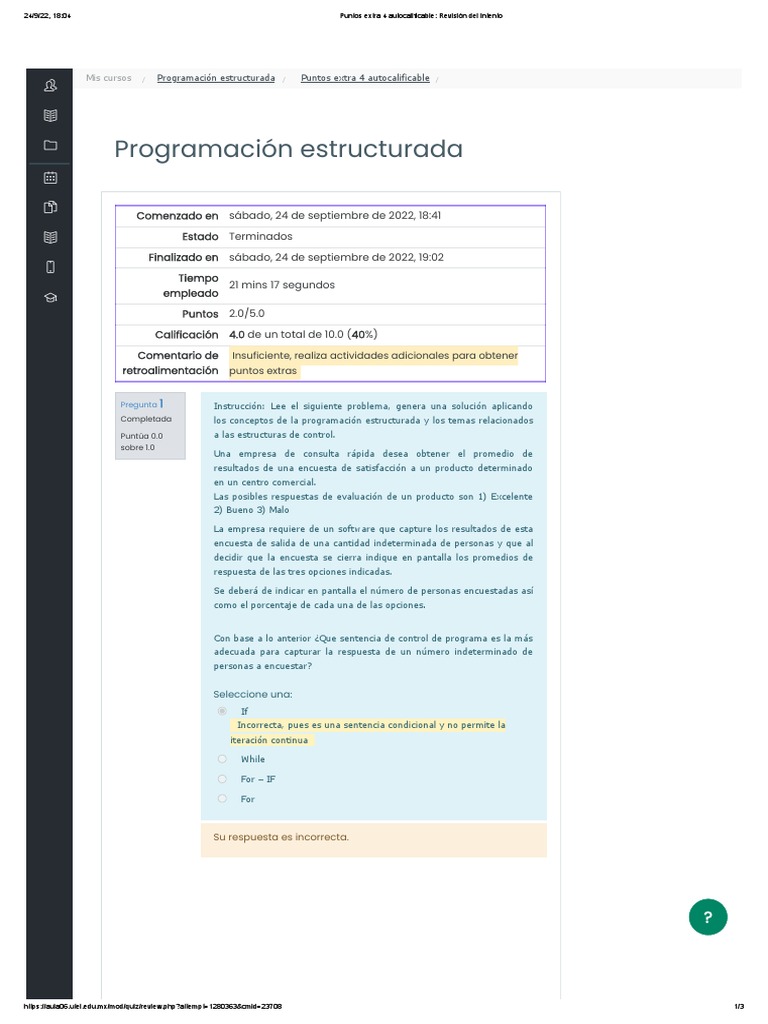 Puntos extra 4 autocalificable_ Revisión del intento | PDF | Programa de computadora | Programación