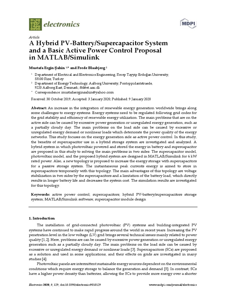 A Hybrid Pv Battery Supercapacitor Syste Pdf Photovoltaics Electric Power