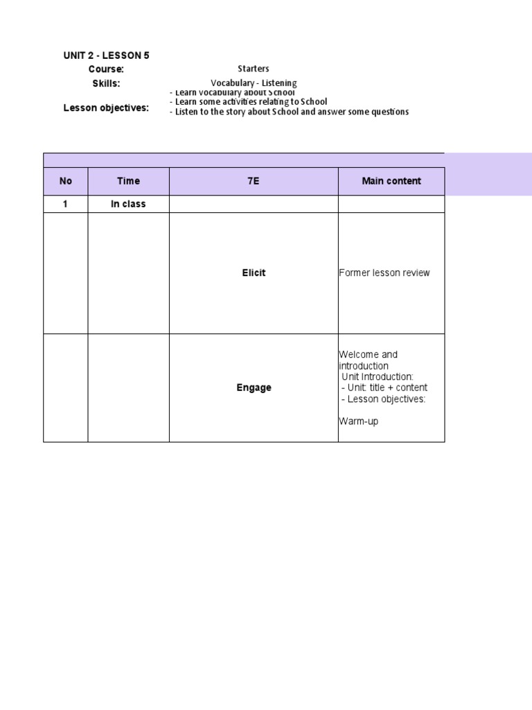 (Kid - S Box - Starters) - Unit 2 - Lesson 5 - Lesson Plan | PDF ...