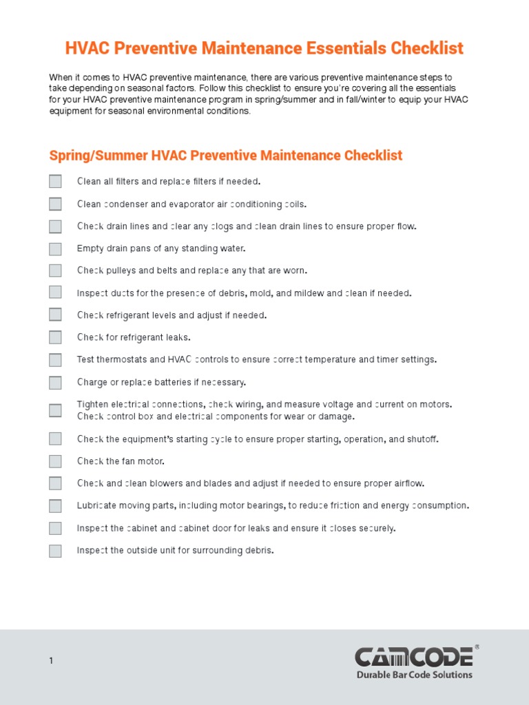 Hvac Preventive Maintenance Checklist | PDF | Energy Technology ...