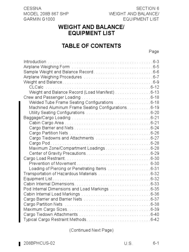 Sect 6. Weight and Balance | PDF | Aircraft | Aerospace