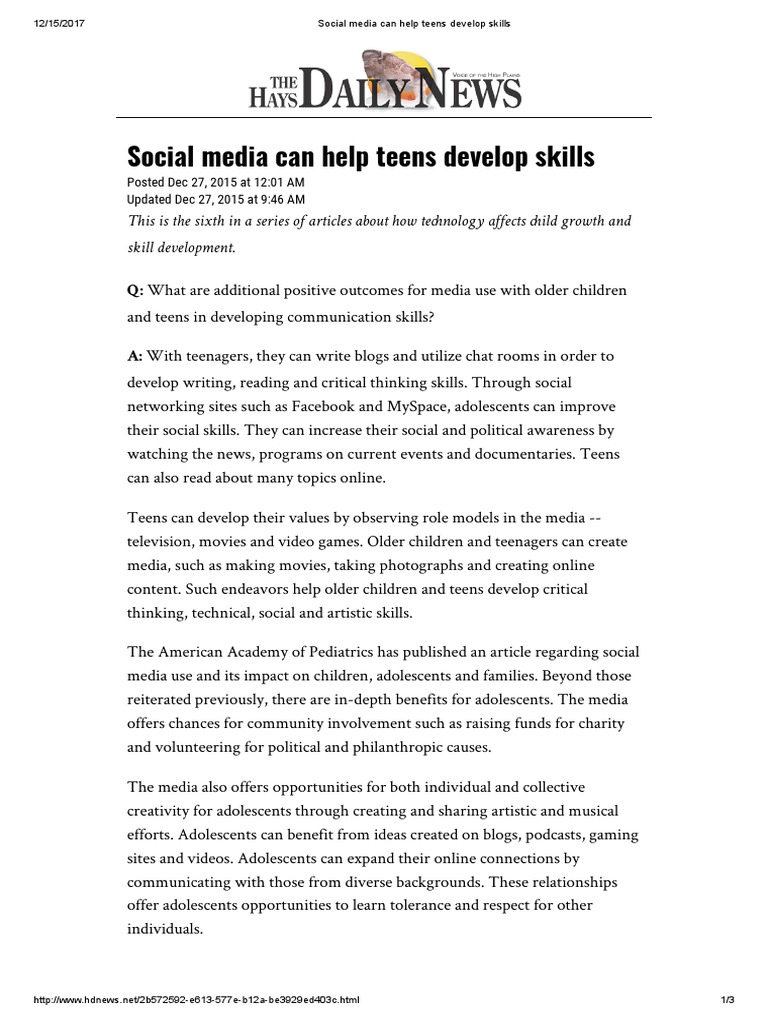 Social Media Can Help Teens Develop Skills | PDF | Social Media ...