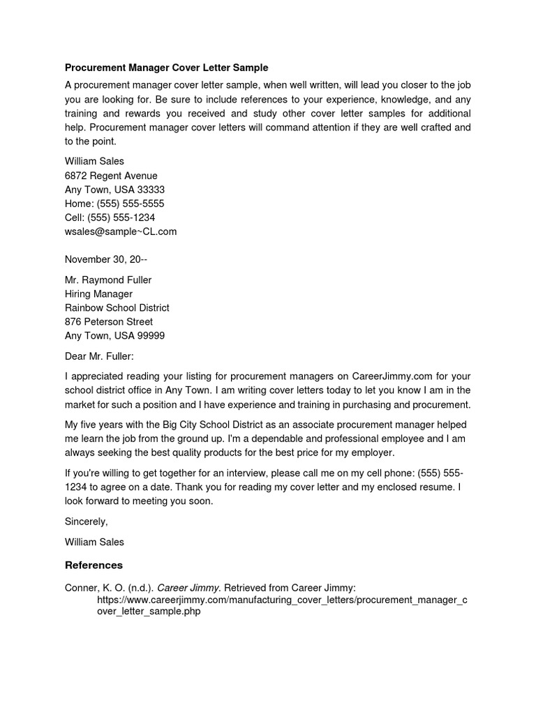Procurement Manager Cover Letter Sample | PDF | Procurement | Business