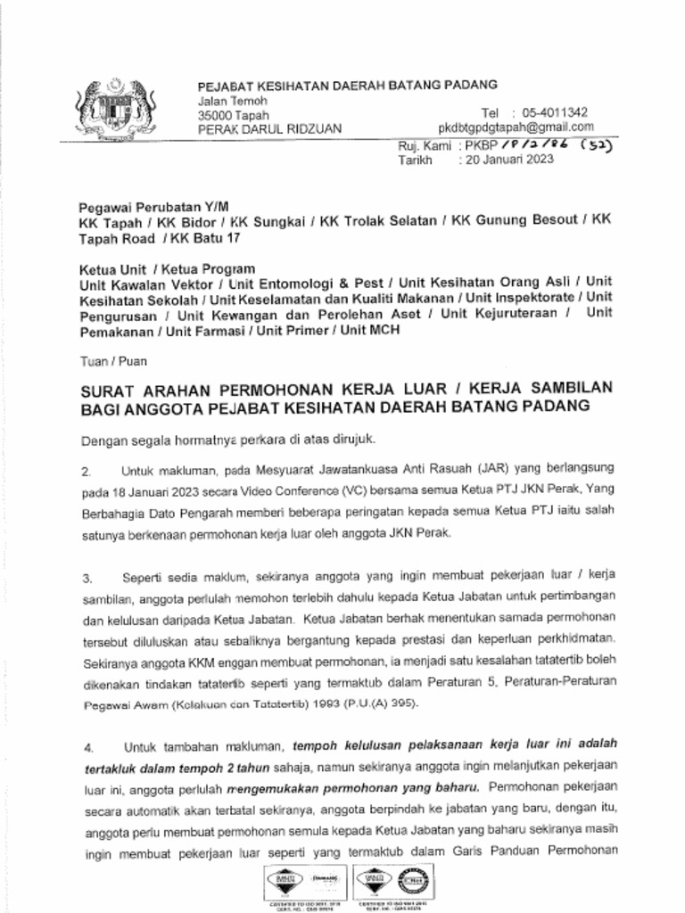 Surat Arahan Permohonan Kerja Luar | PDF