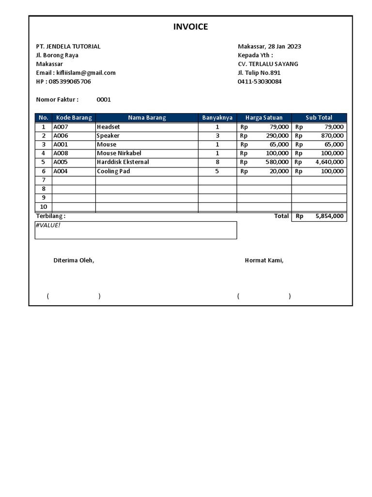 41-Membuat Invoice Di Microsoft Excel | PDF