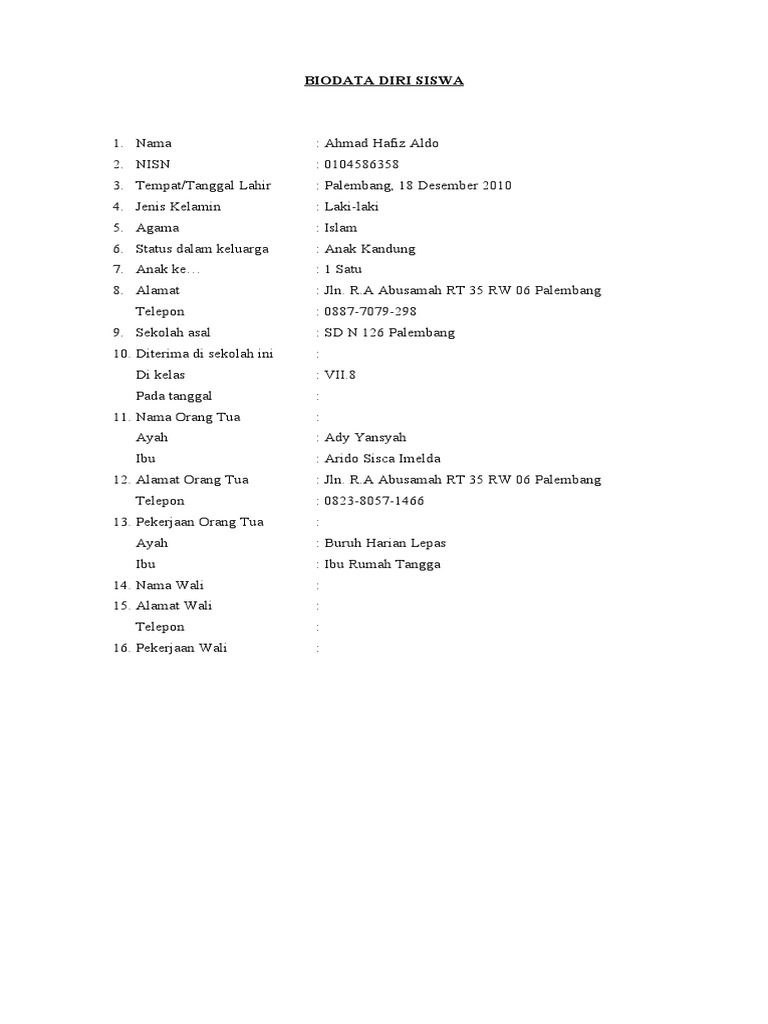 Dokumen - Tips - Biodata Diri Siswatemplate | PDF