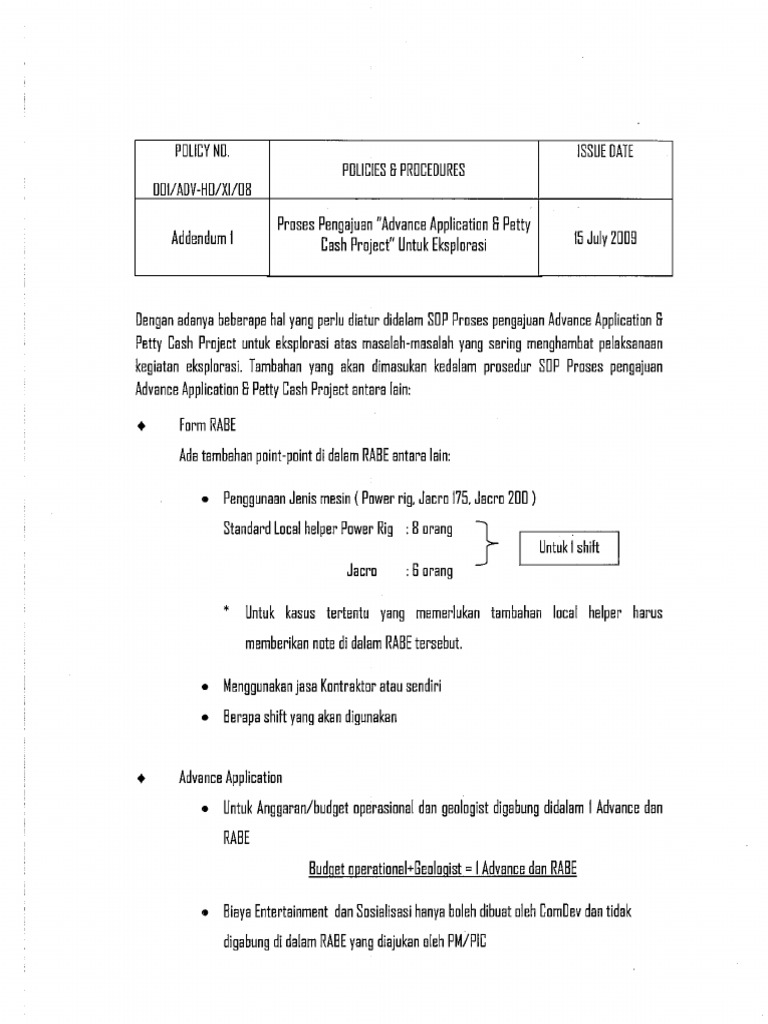Addendum SOP Advance 1 | PDF