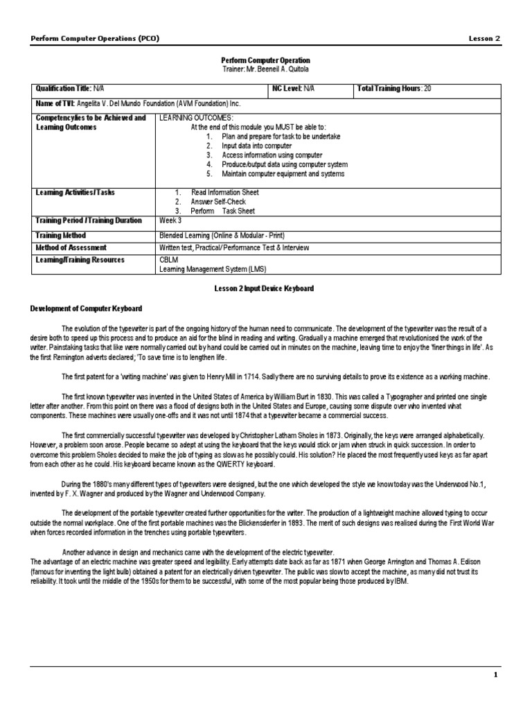 Lesson 2 PCO Input Device Keyboard-MIDTERM | PDF | Computer Keyboard | Typewriter