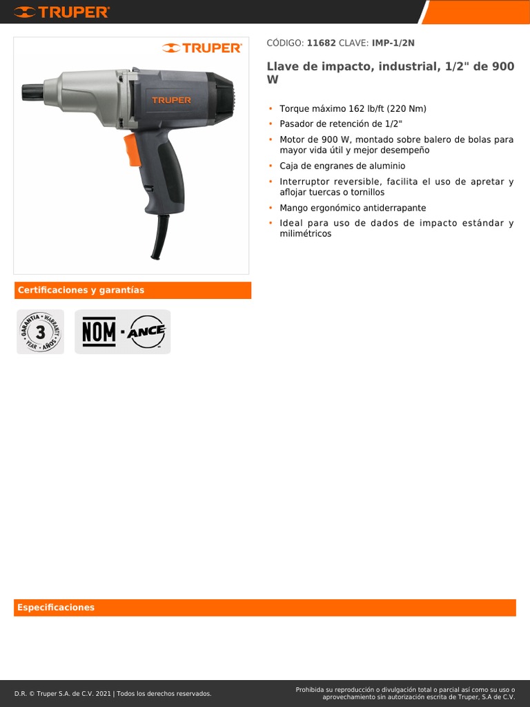 Ficha Tecnica Llave de Impacto | PDF | Máquinas | Herramientas