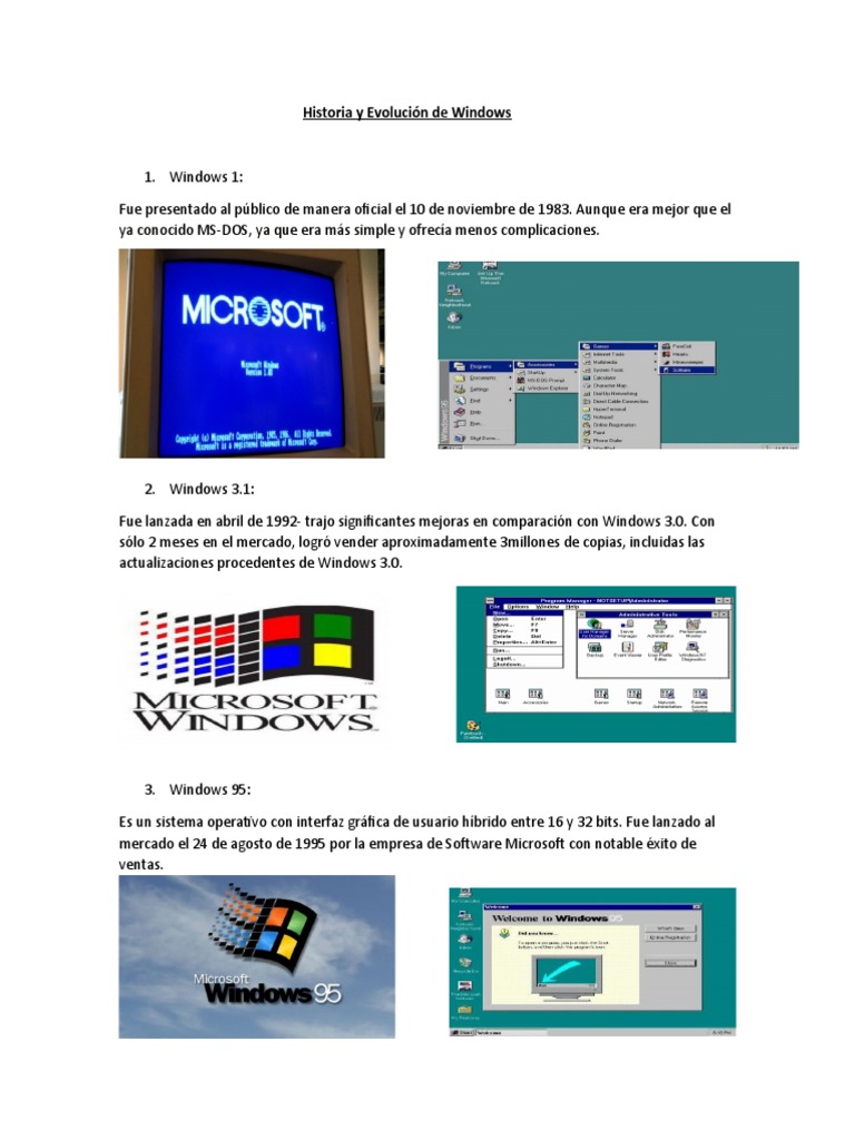 La evolución y desarrollo a través de los años del sistema operativo Windows de Microsoft | PDF ...