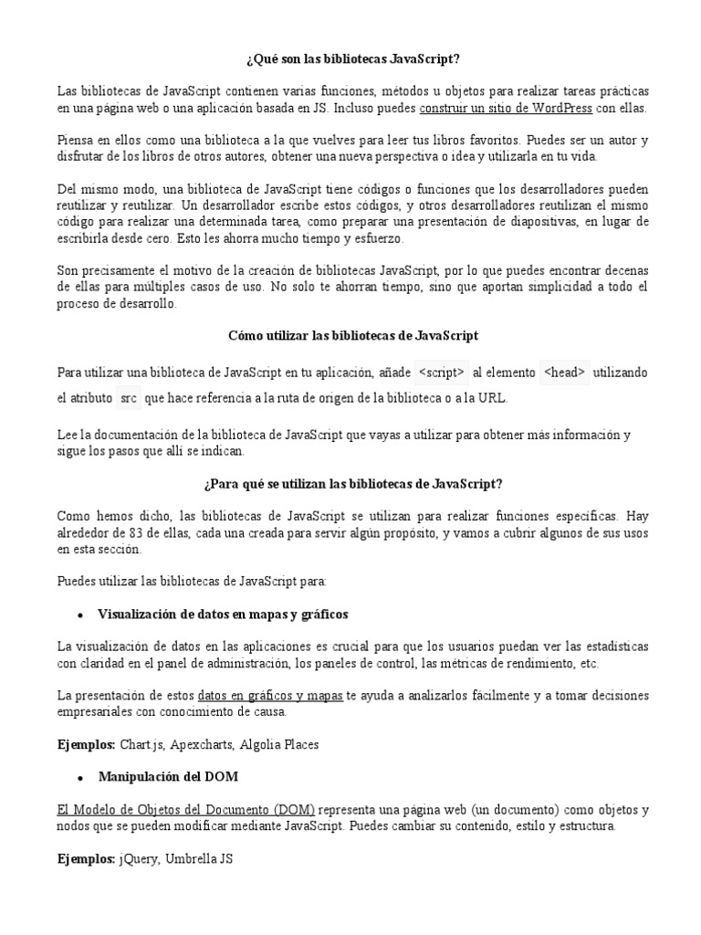 Bibliotecas JavaScript | PDF | Script Java | Biblioteca (informática) Bibliotecas JavaScript | PDF | Script Java | Biblioteca (informática)