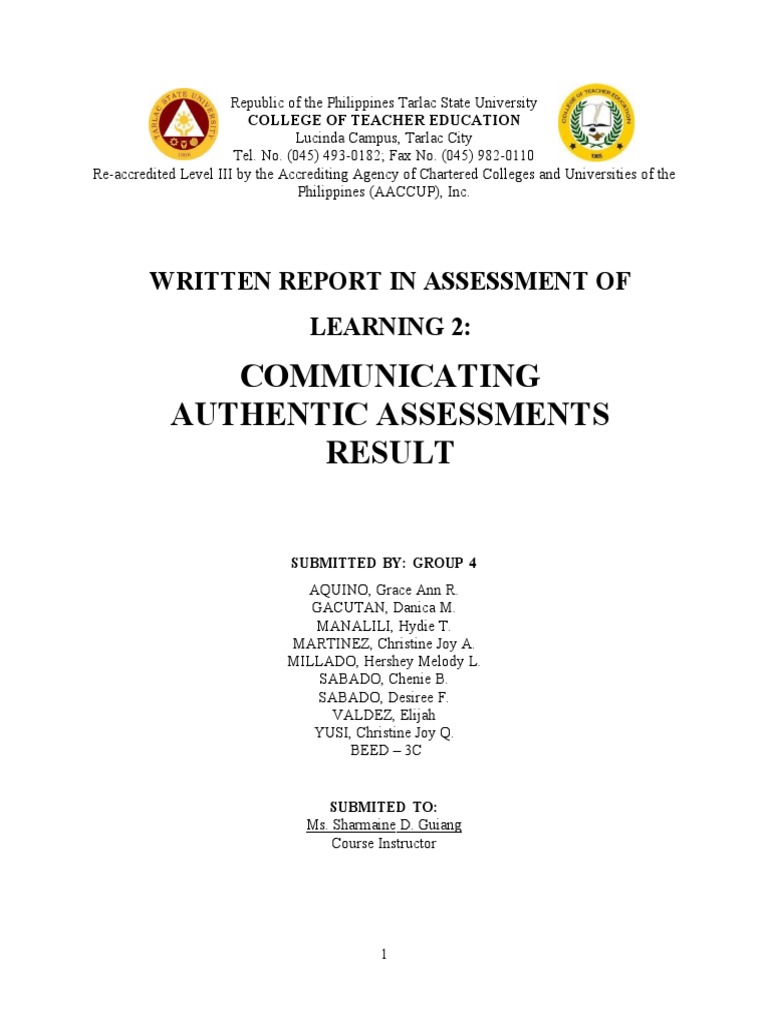 Communicating Authentic Assessments Result: Written Report in ...