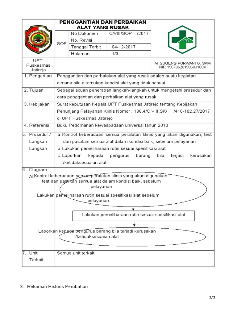 Sop Penggantian Dan Perbaiakan Alat Yang Rusak Oke | PDF