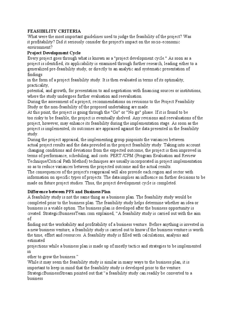 FEASIBILITY CRITERIA | PDF | Feasibility Study | Business