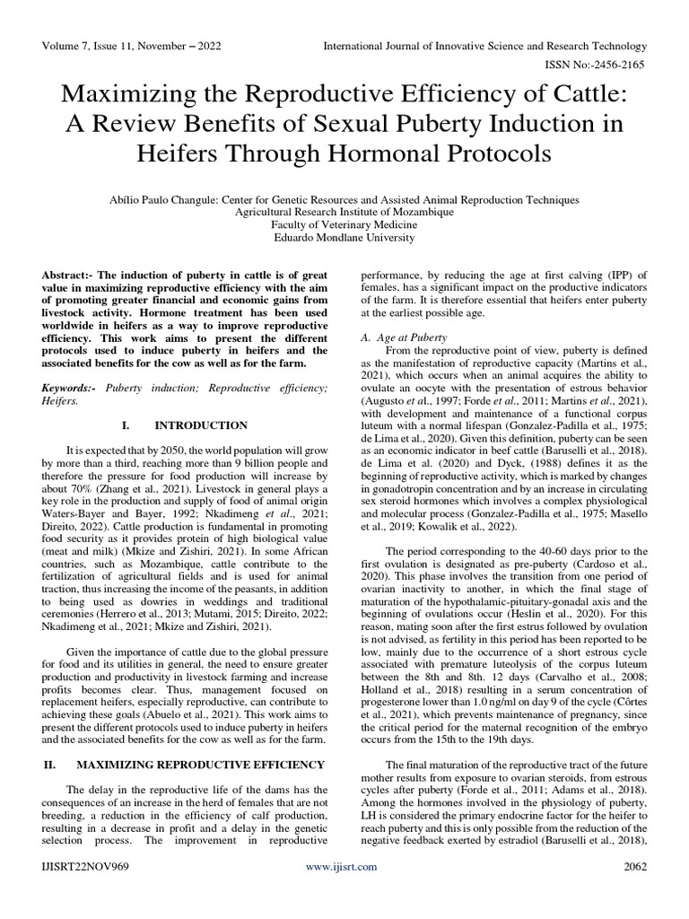 Maximizing The Reproductive Efficiency Of Cattle A Review Benefits Of Sexual Puberty Induction