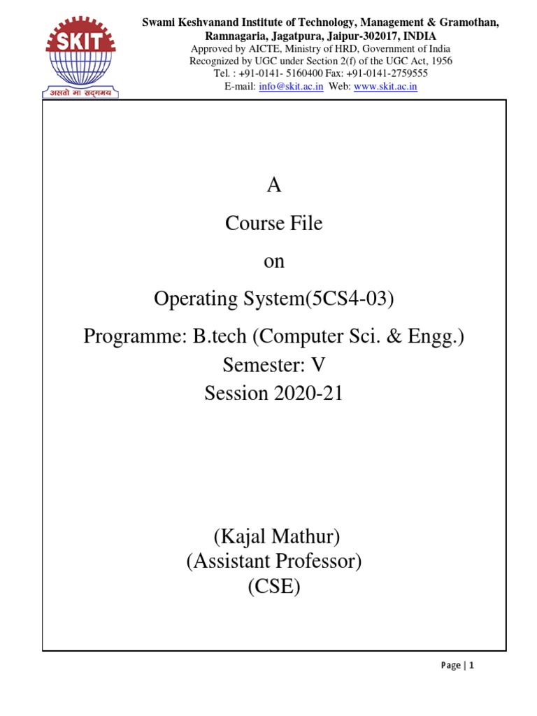 5CS4-03 - Operating System - Kajal Mathur | PDF | Scheduling (Computing) | File System