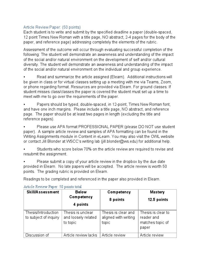 Article Review Paper Guidelines | PDF | Apa Style | Rubric (Academic)