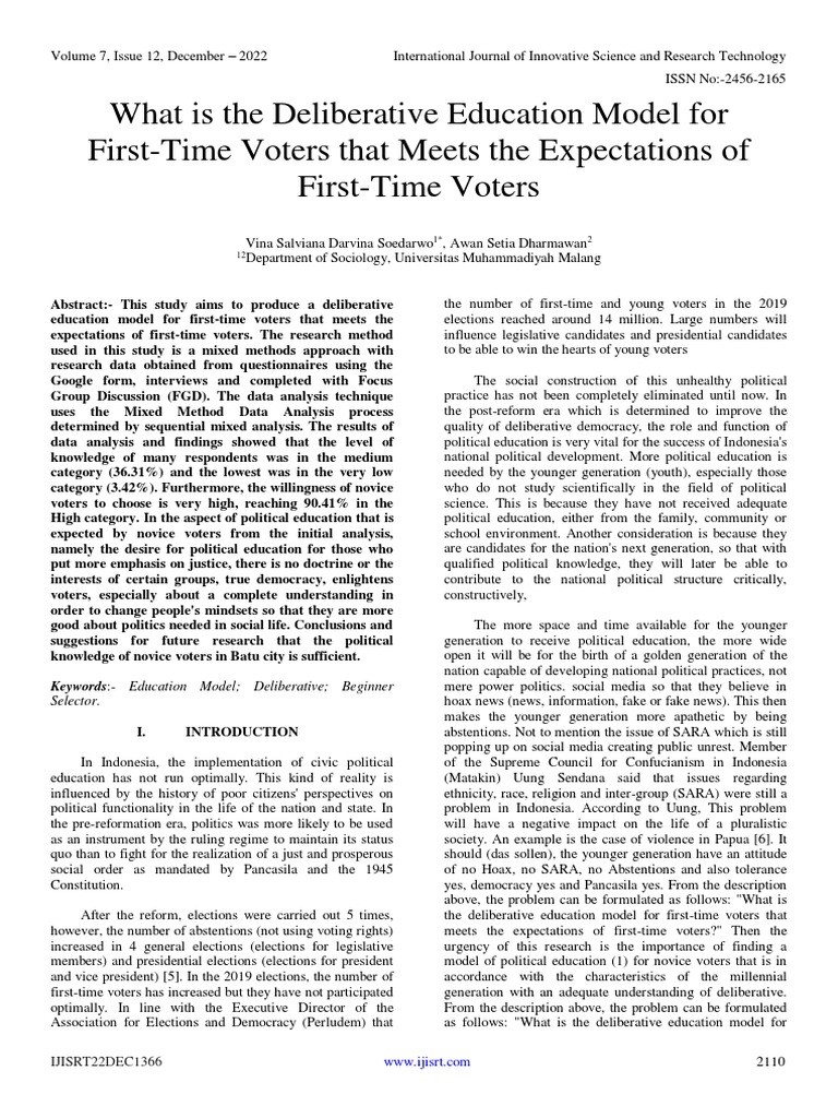 What Is The Deliberative Education Model For First-Time Voters That Meets The Expectations of ...