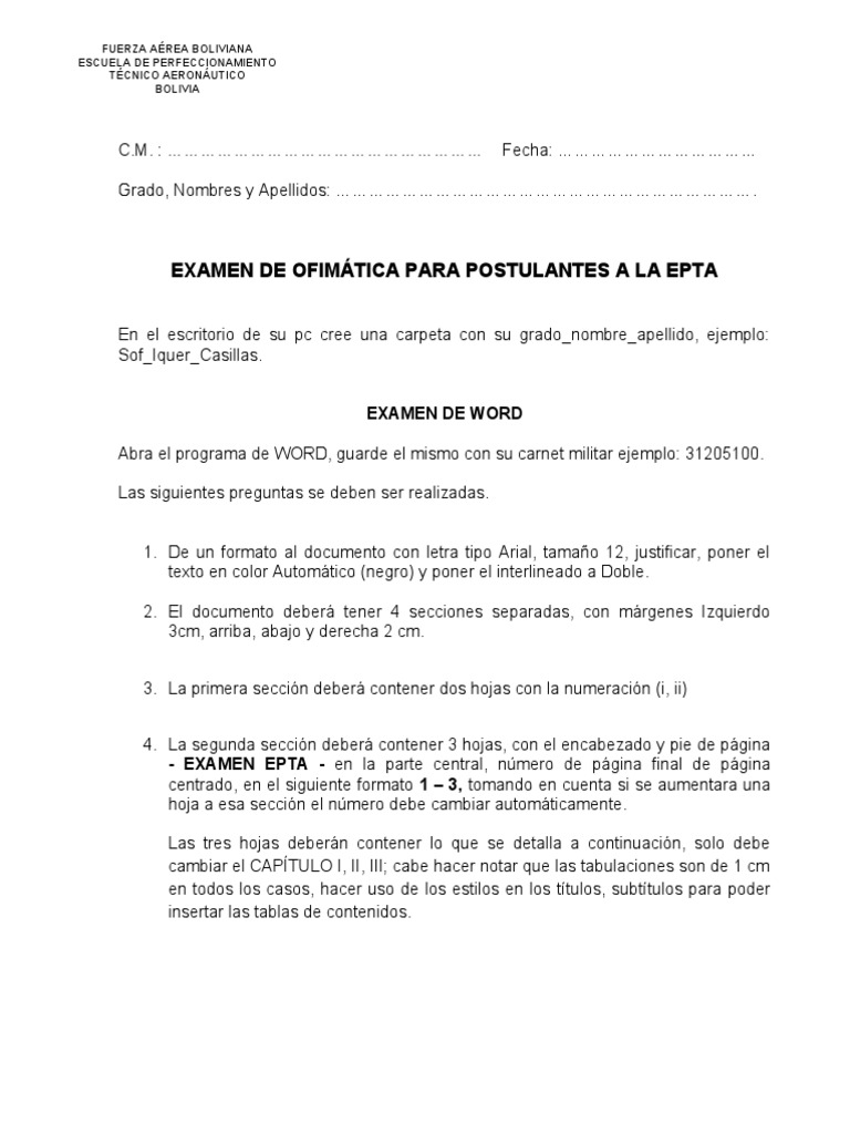 Examen de Ofimática EPTA | PDF | Microsoft Excel | Microsoft PowerPoint