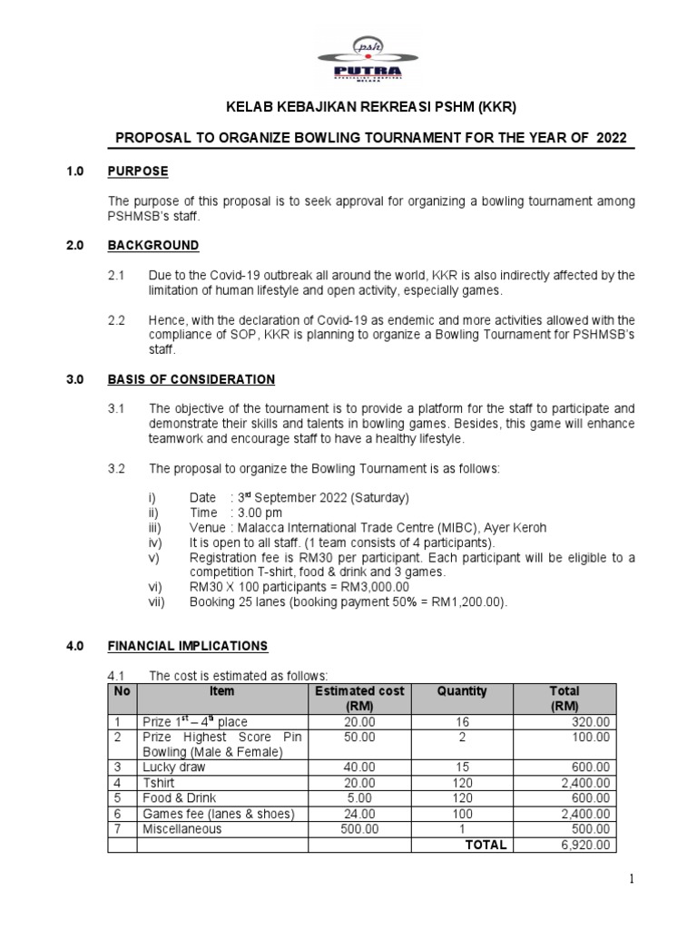 Proposal Bowling Tournament Amended 02082022 | PDF