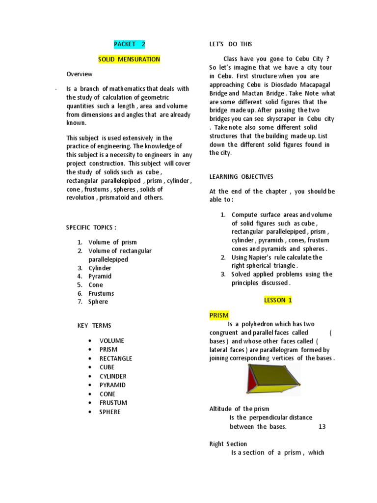 Packets 2 Solids | PDF | Area | Sphere