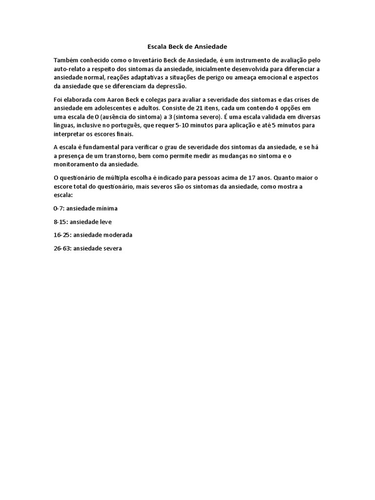 Escala Beck de Ansiedade | PDF
