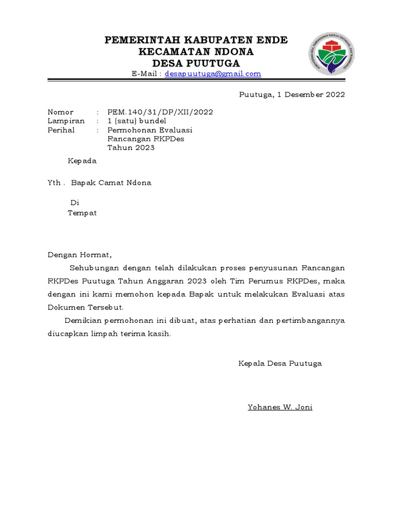 Permohonan Evaluasi RKPDes 2023 | PDF