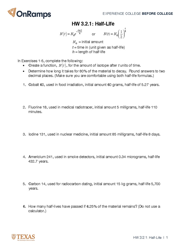 HW 3.2.1 Half-Life | PDF | Radioactive Tracer | Nuclear Physics