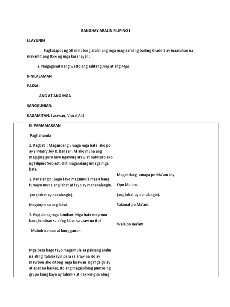 Banghay Aralin Filipino Finale | PDF
