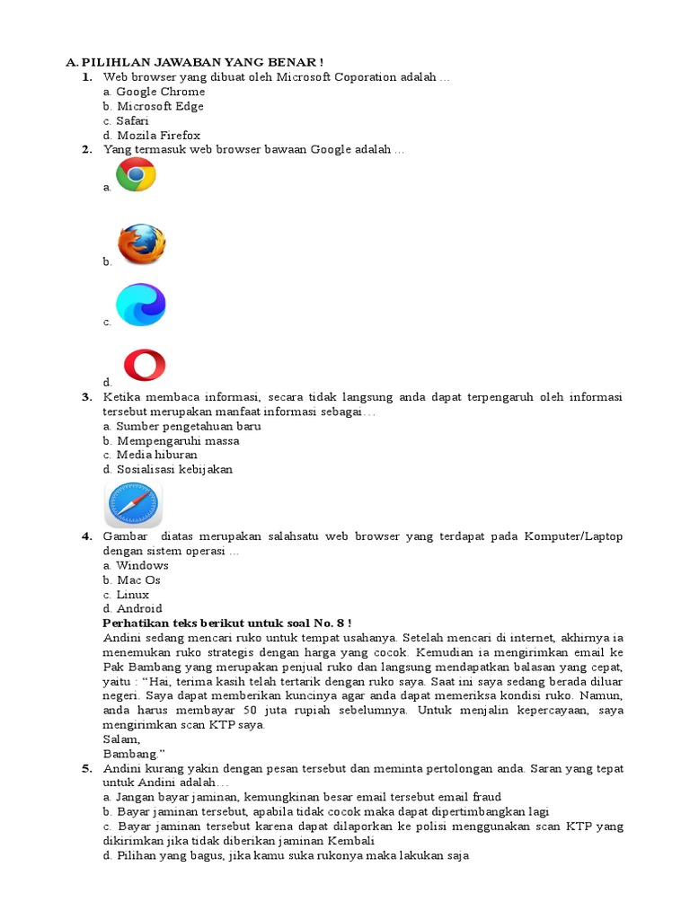 Soal Pas Informatika Kelas 9 Kertas | PDF