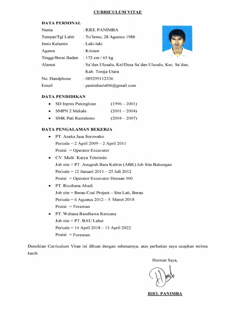 Contoh CV FOREMAN | PDF