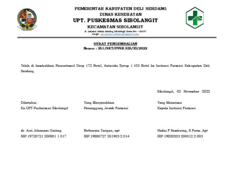 Surat Pengembalian Obat | PDF