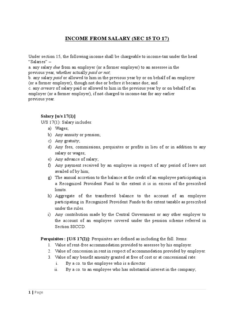 Notes On Income From Salary | PDF | Employment | Pension