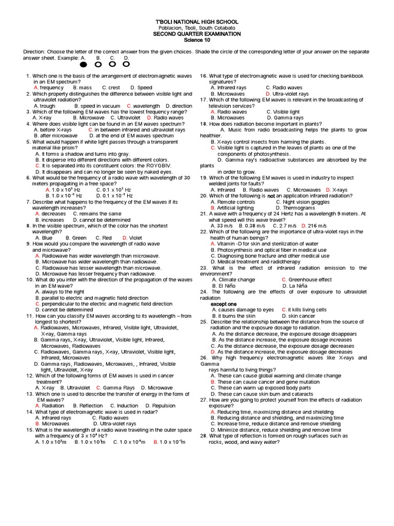 2ndQ Exam 22 23 | PDF | Electromagnetic Radiation | Electromagnetic Spectrum