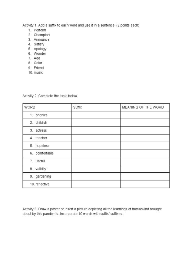 (Template) Using Suffixes 1 | PDF | Language Arts & Discipline