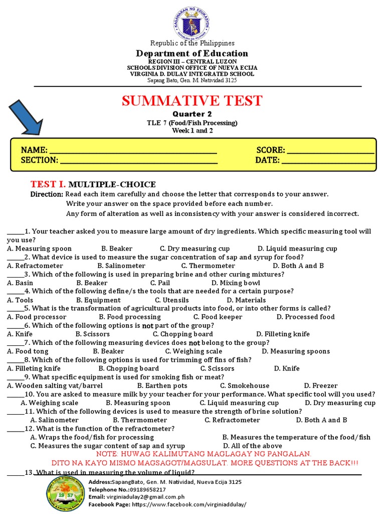 Summative Test - Q2 - W1,2 | PDF | Spoon | Thermometer