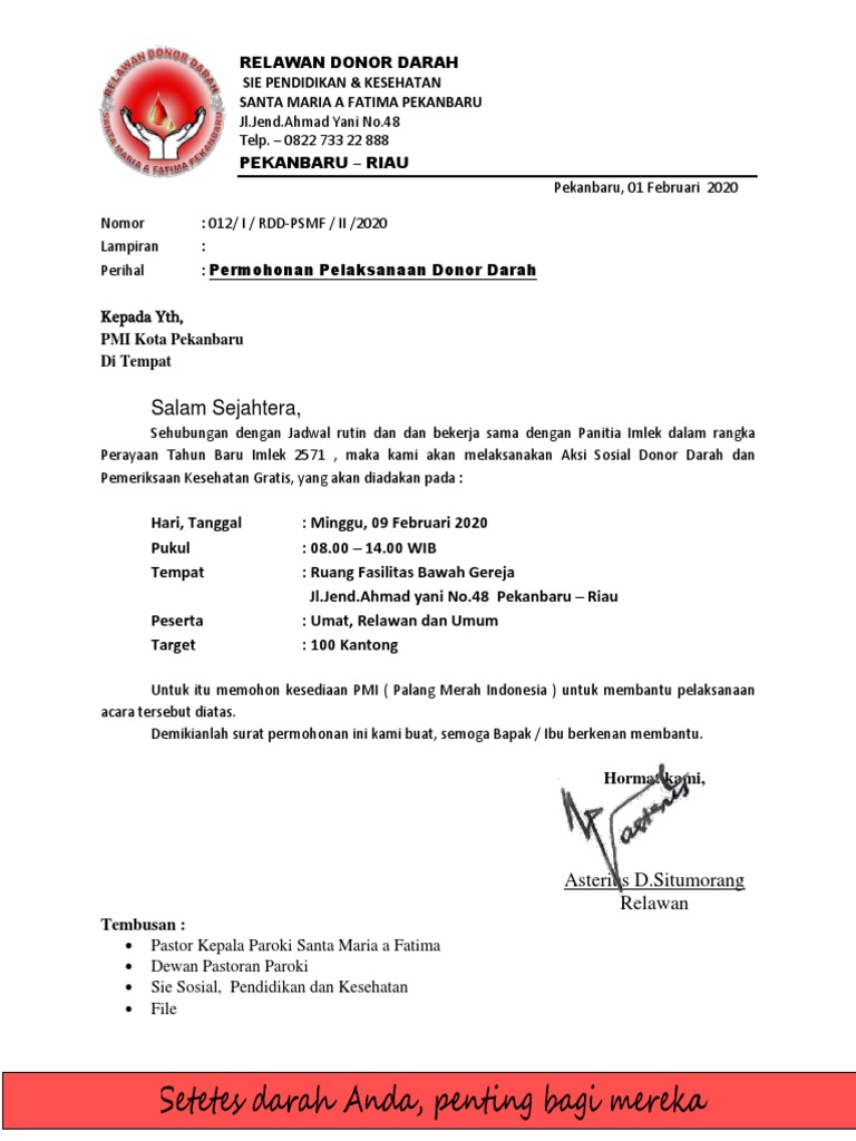 Permohonan Donor Darah ke PMI Pekanbaru | PDF | Pengembangan Diri ...
