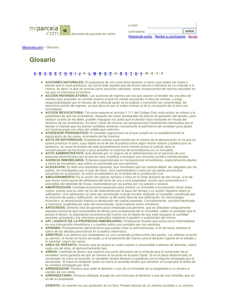 Glosario Inmobiliario | PDF | Préstamo hipotecario | Propiedad