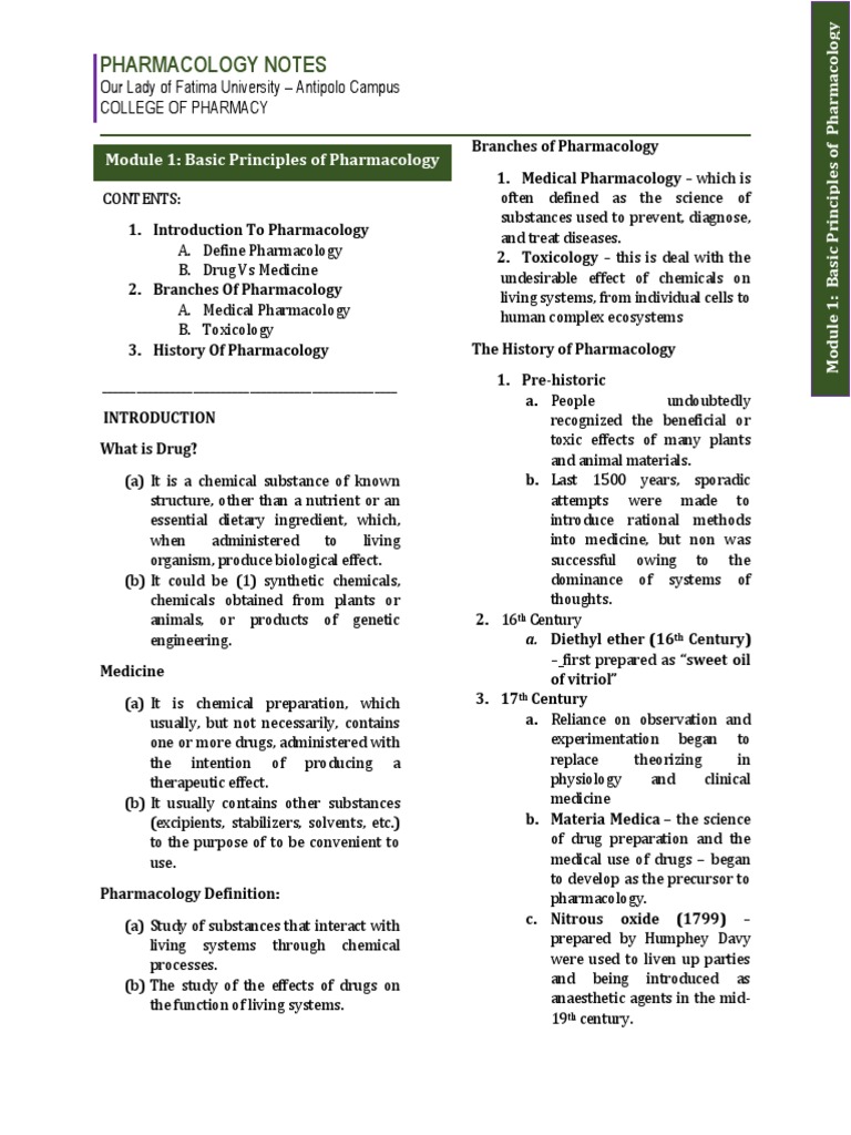Pharmacology Notes | PDF | Pharmacology | Homeopathy