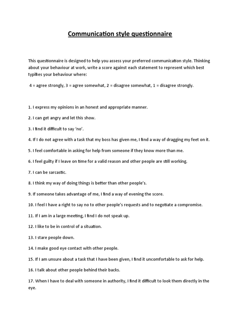 Communication Style Questionnaire | PDF | Psychological Concepts ...